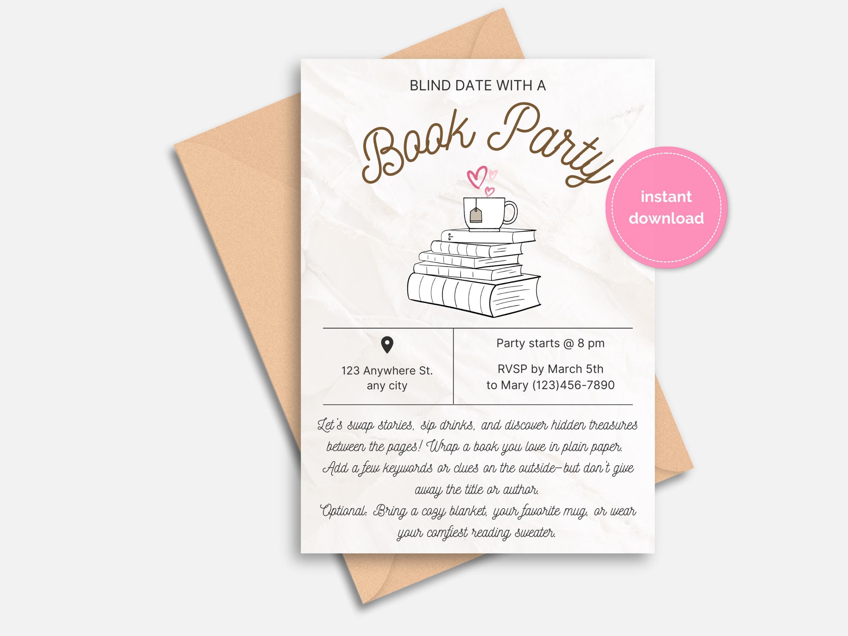 Blind Date With a Book Party Invitation Canva Template for a Book Party ...