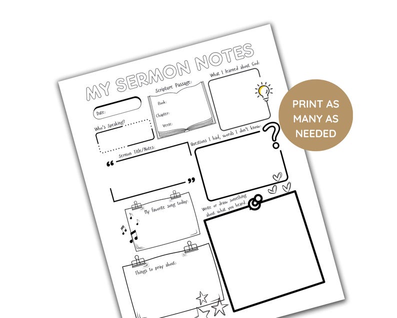 Sermon Notes for Kids Weekly Bible Note Taking Template for Sunday ...