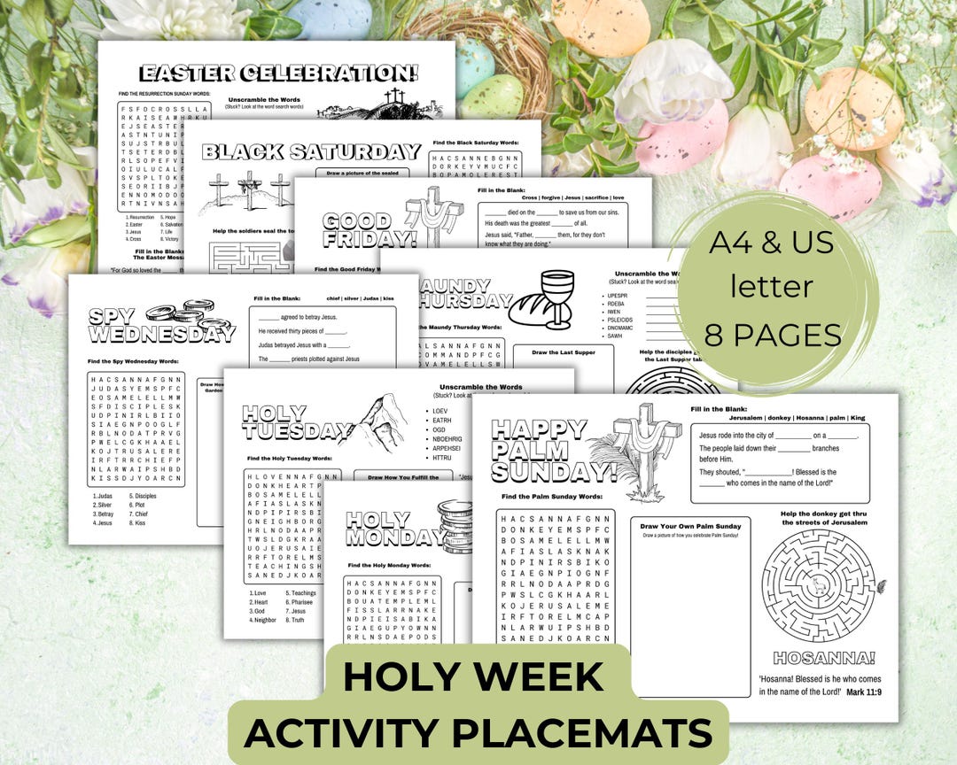 Easter Story Bible Activity Placemat Coloring Page for Holy Week Sunday ...