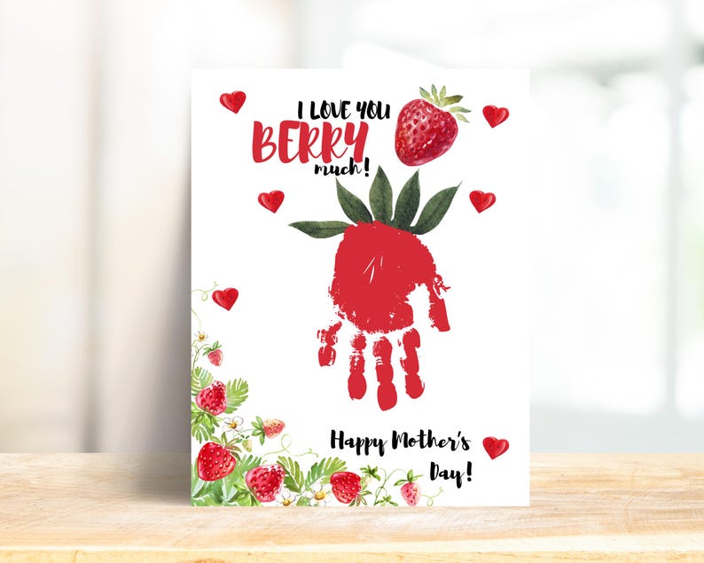 Mothers Day Handprint Art Strawberry Printable Mothers Day Keepsake I ...