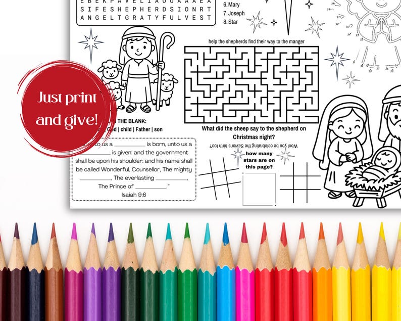 Christian Christmas Activity Placemat for Kids Nativity Coloring Page ...