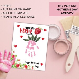 Mothers Day Handprint Art Strawberry Printable Mothers Day Keepsake I ...
