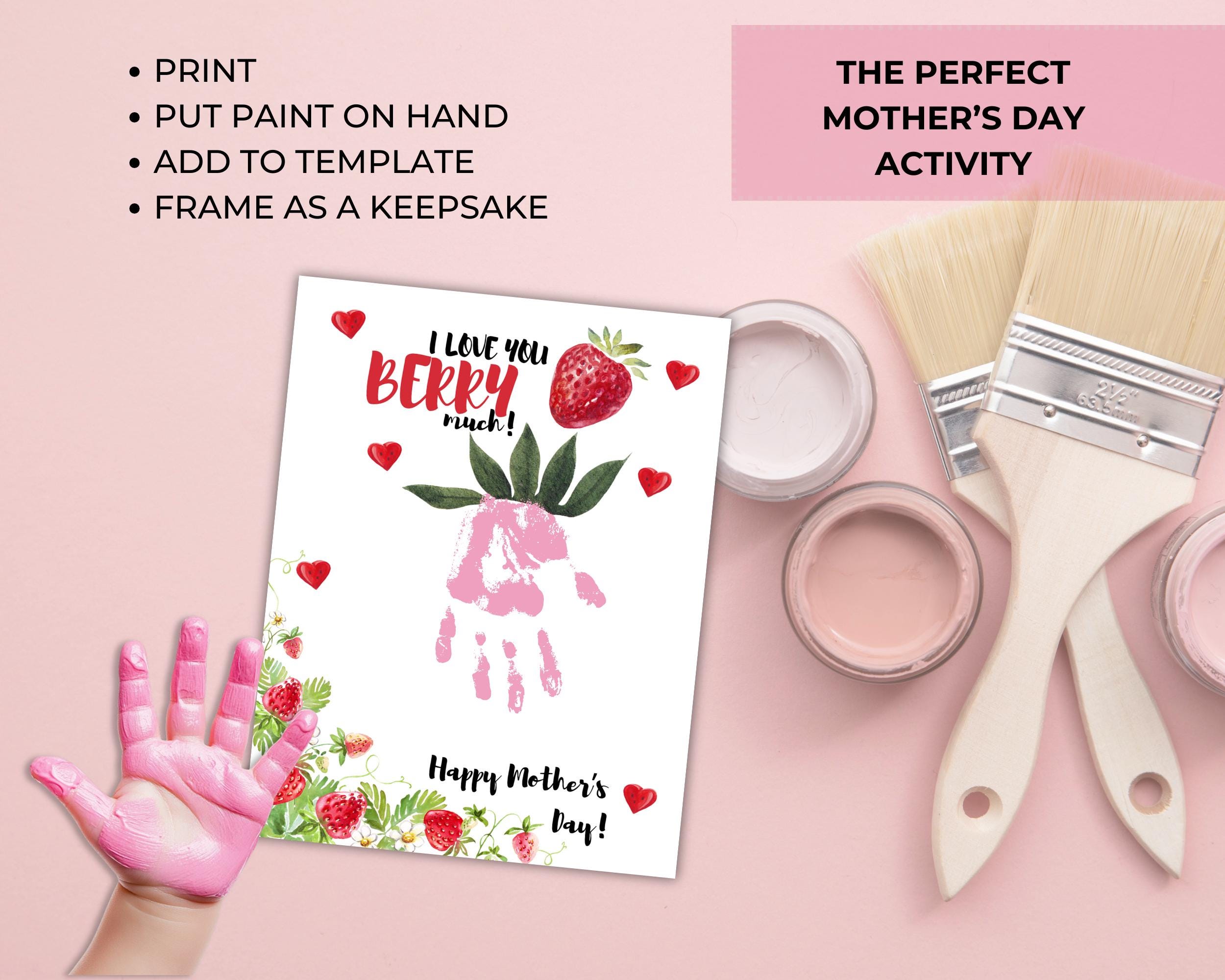 Mothers Day Handprint Art Strawberry Printable Mothers Day Keepsake I ...