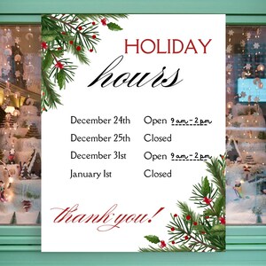 Printable Business Hours Sign Holiday Hours Notice Corporate Holiday ...