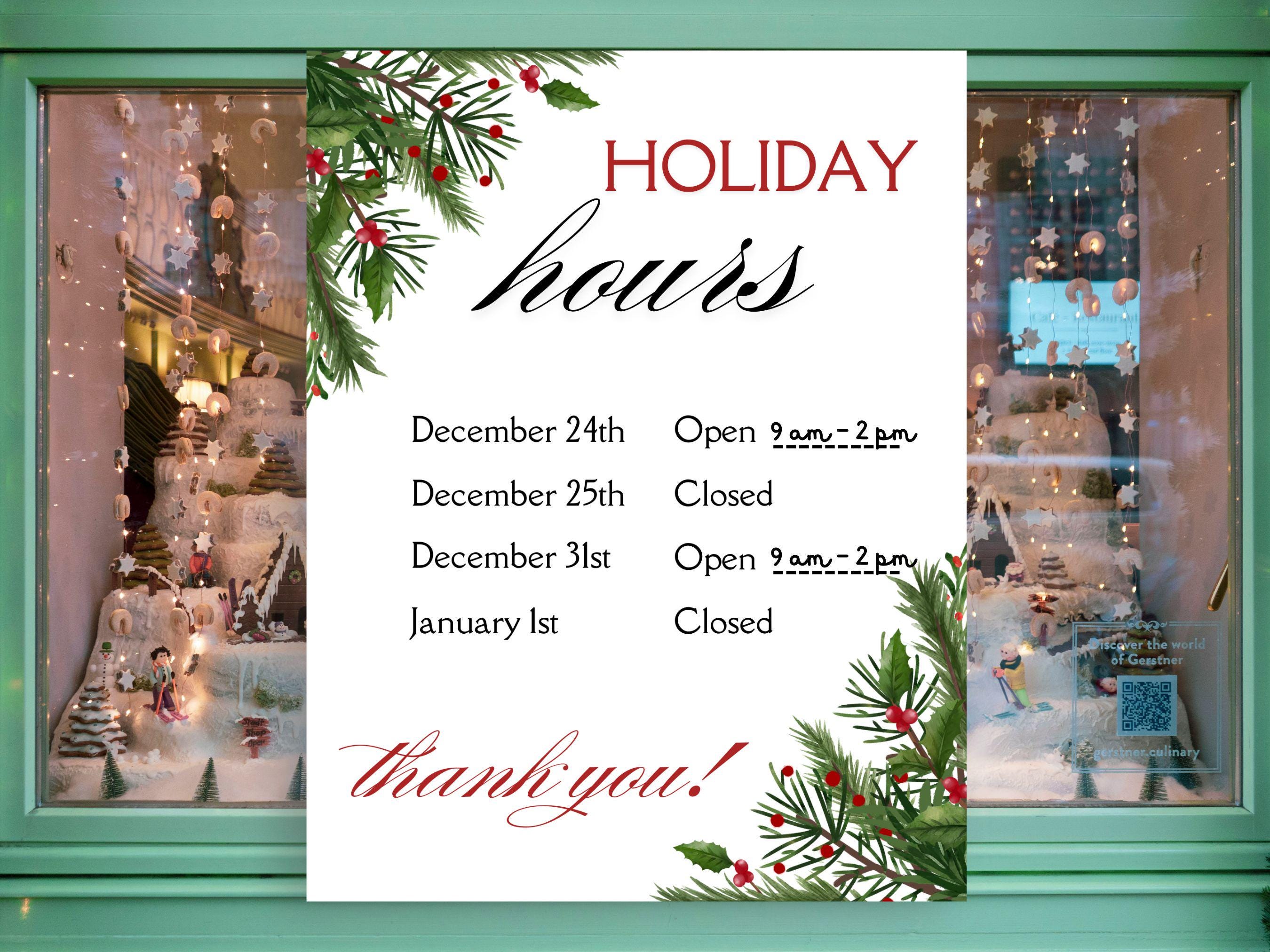 Printable Business Hours Sign Holiday Hours Notice Corporate Holiday ...