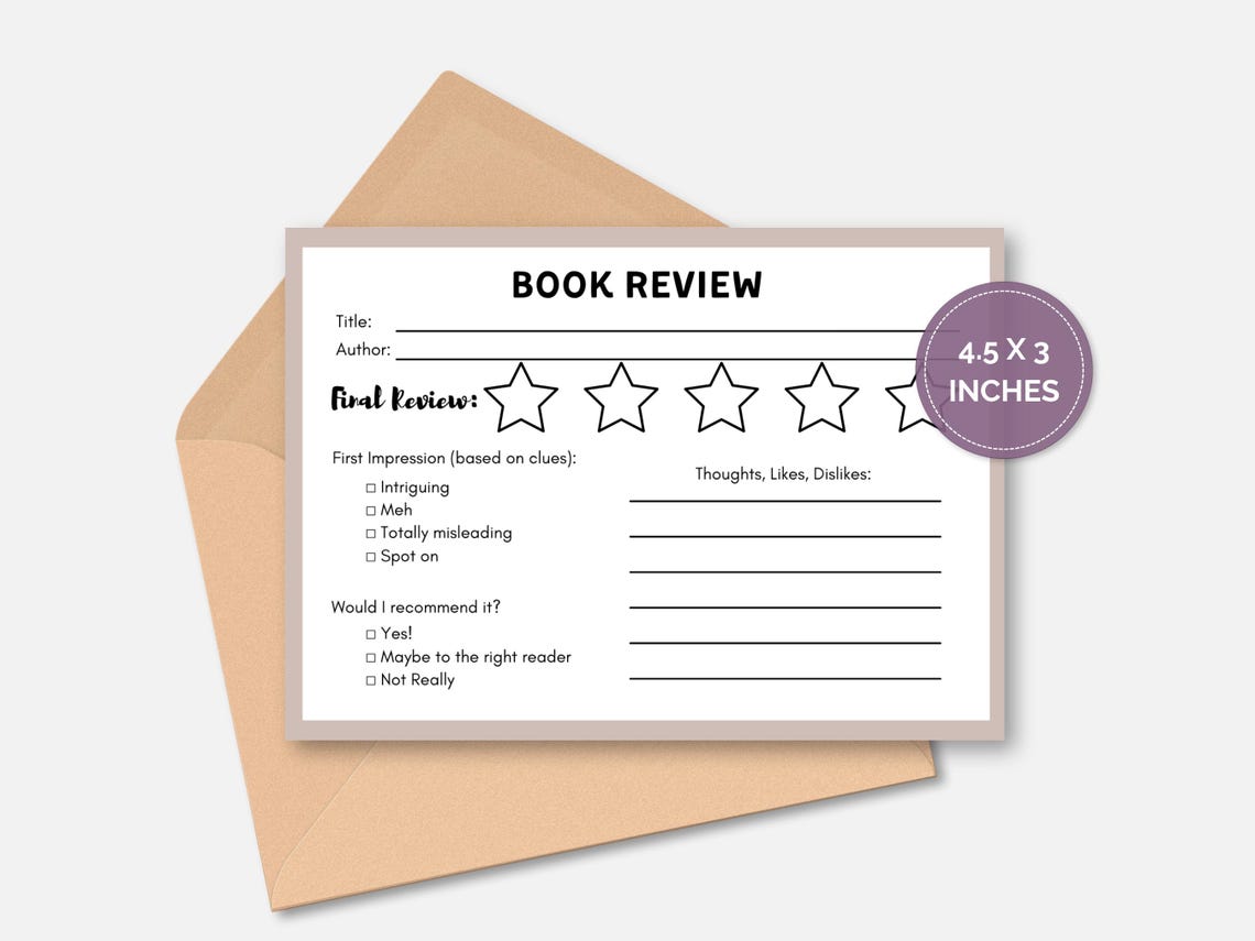 Book Review Cards for Reading Review Book Club for Adults or Teens ...