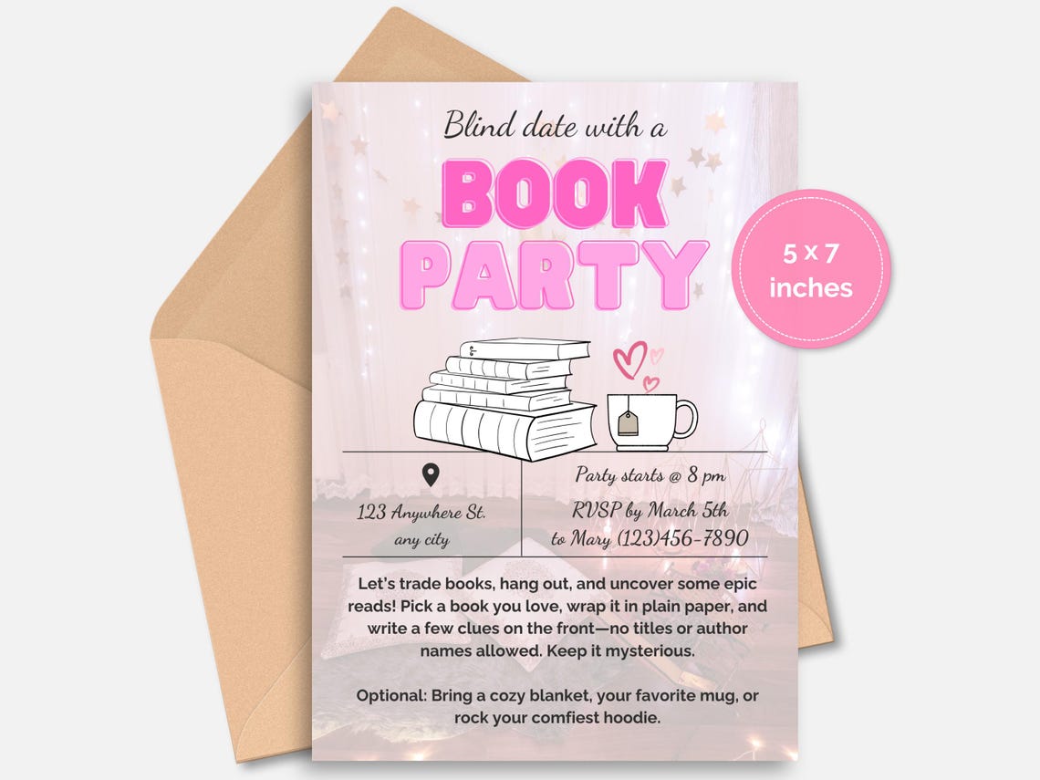 Blind Date With a Book Party Invitation Canva Template for a Book Party ...