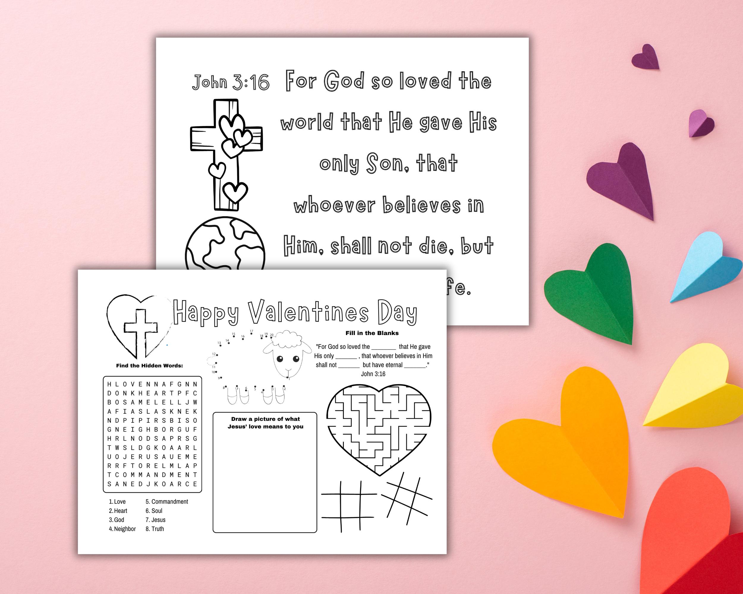 Valentines Day Bible Activity Placemat Coloring Page Kids Valentine ...