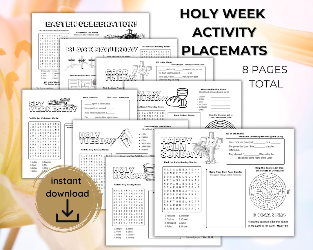 Easter Bible Activity Placemat Coloring Page for Holy Week Sunday Kids ...