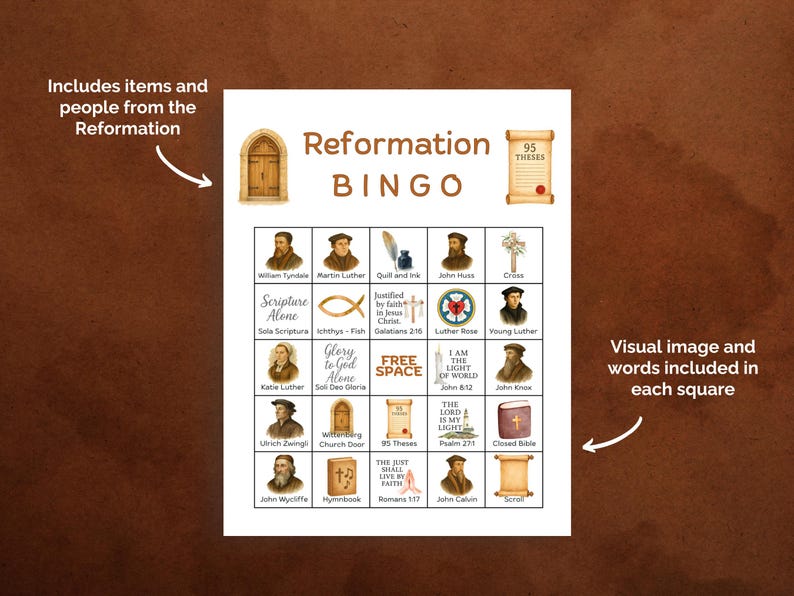 Reformation Day Bingo Printable Christian Game for Kids Homeschool ...