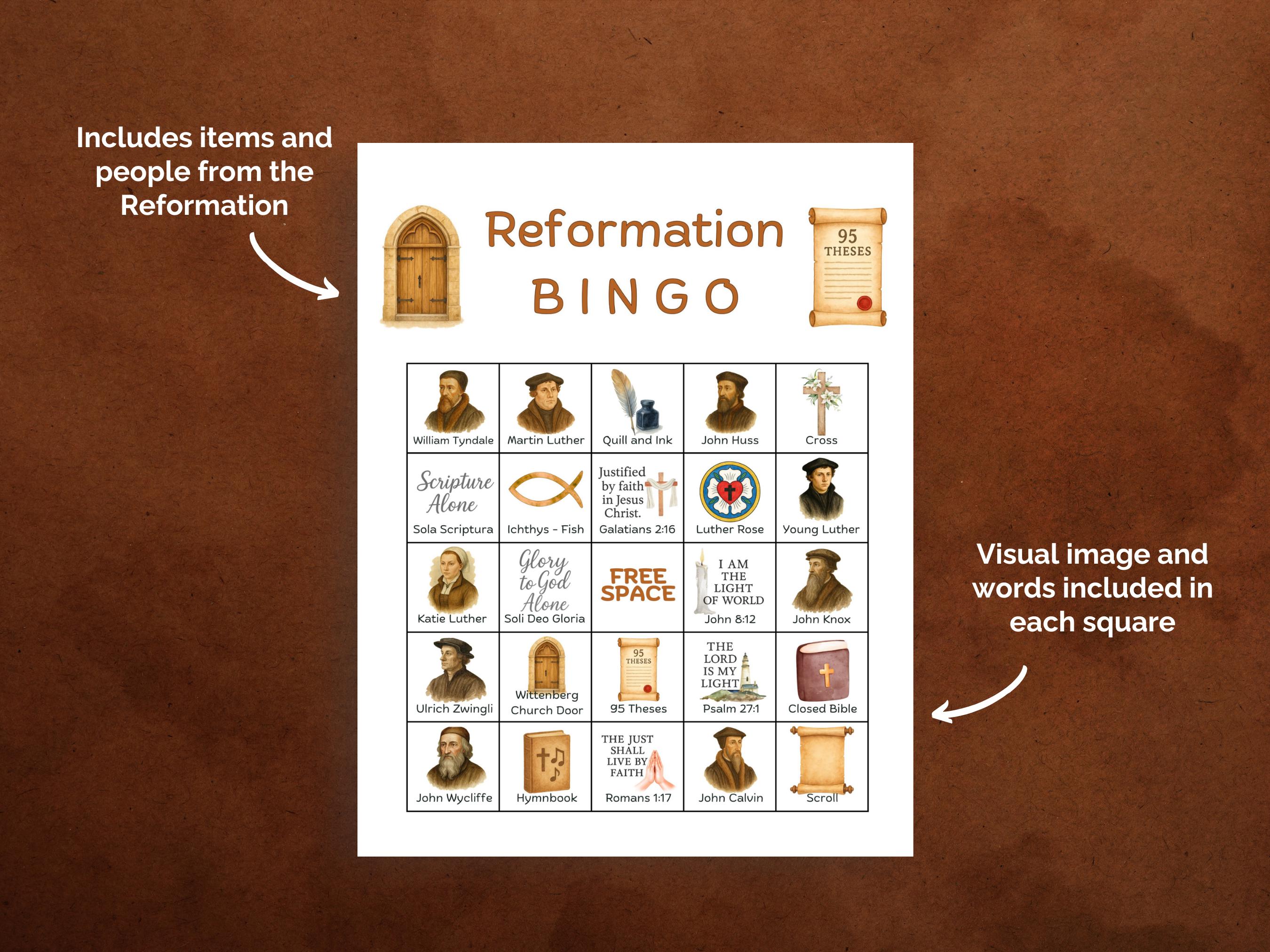 Reformation Day Bingo Printable Christian Game for Kids Homeschool ...