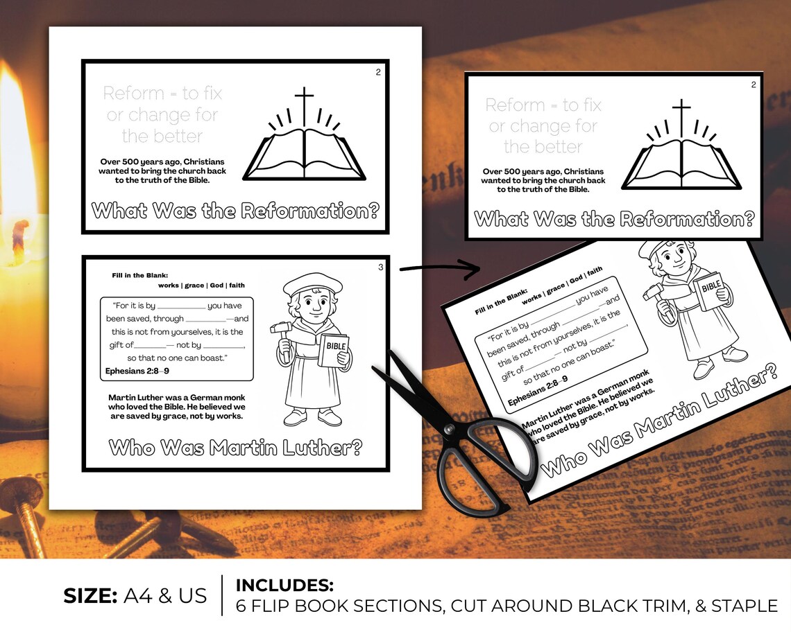 Reformation Day Kids Bible Flip Book Martin Luther Craft Printable ...