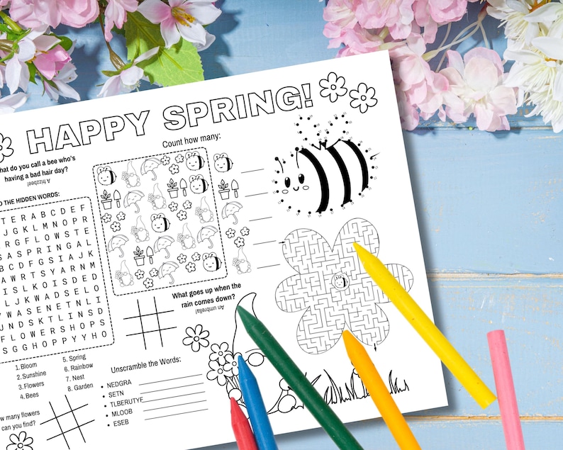 Spring Activity Placemat Coloring Page for First Day of Spring Easter ...