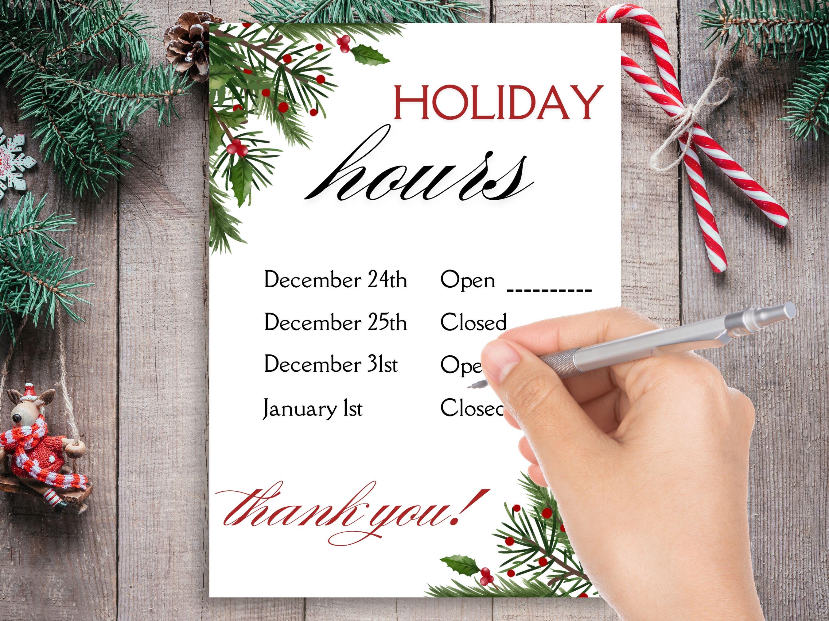 Printable Business Hours Sign Holiday Hours Notice Corporate Holiday ...