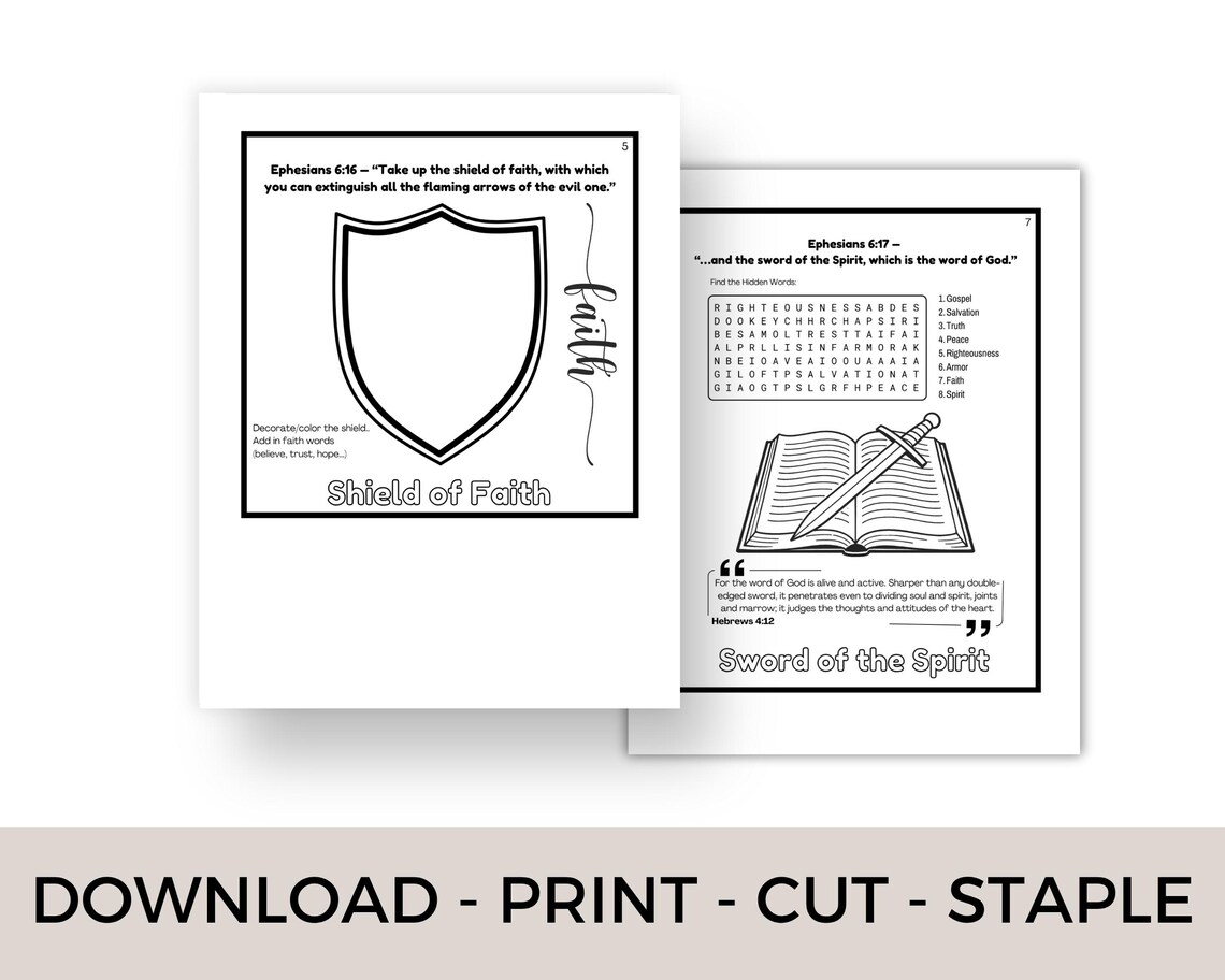 Armor of God Flip Book for Kids Activity Pages Sunday School Childrens ...