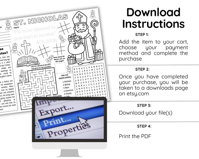 Saint Nicholas Christmas Activity Placemat for Kids St Nick Coloring ...