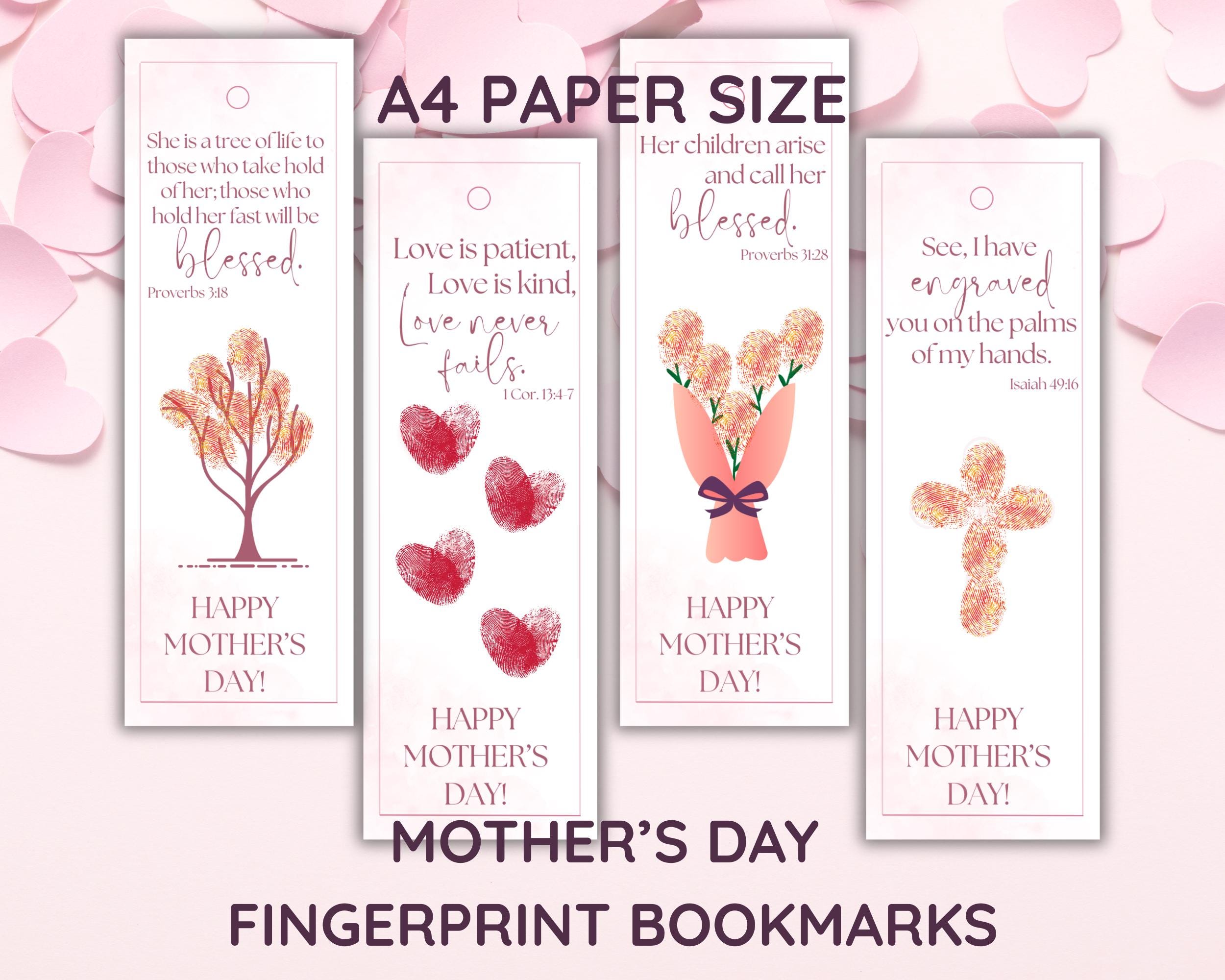 Christian Fingerprint Art Bookmark Printable Gift for Mothers Day ...
