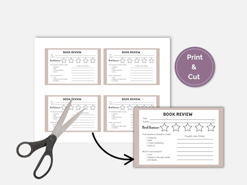 Book Review Cards for Reading Review Book Club for Adults or Teens ...
