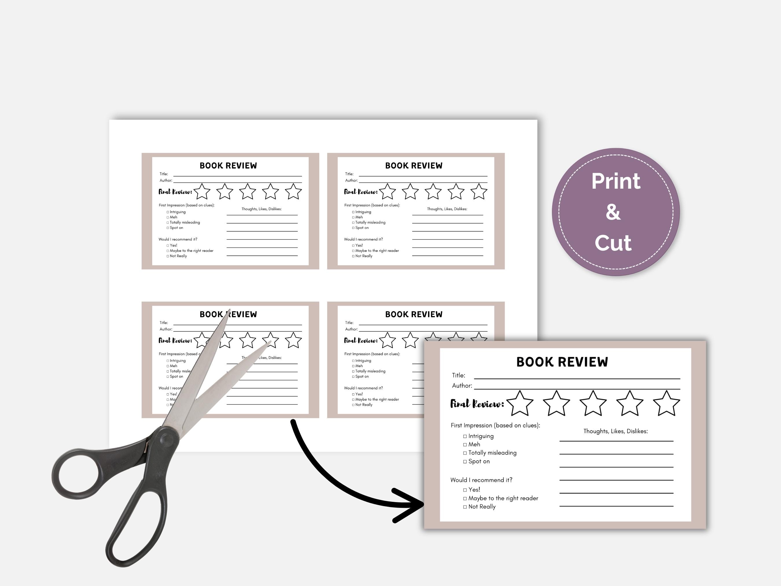 Book Review Cards for Reading Review Book Club for Adults or Teens ...