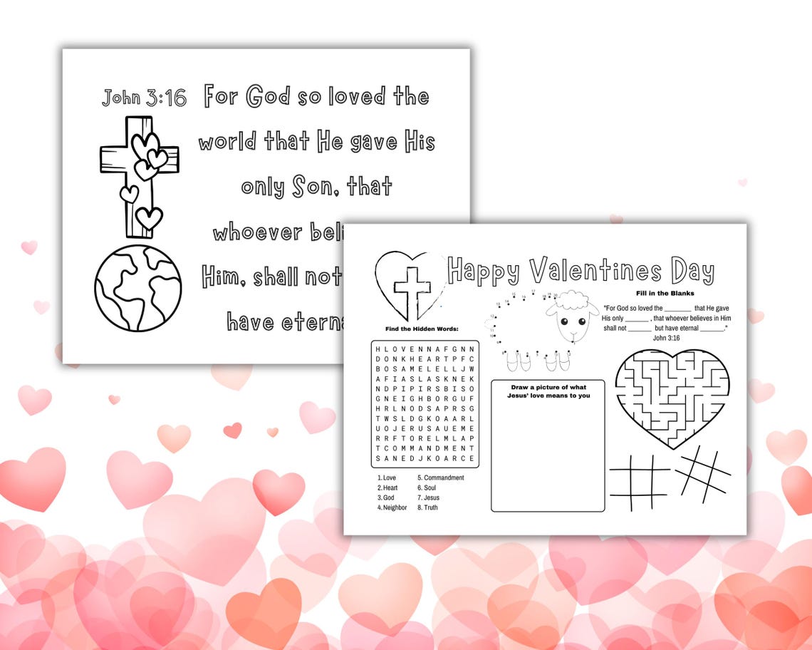 Valentines Day Bible Activity Placemat Coloring Page Kids Valentine ...