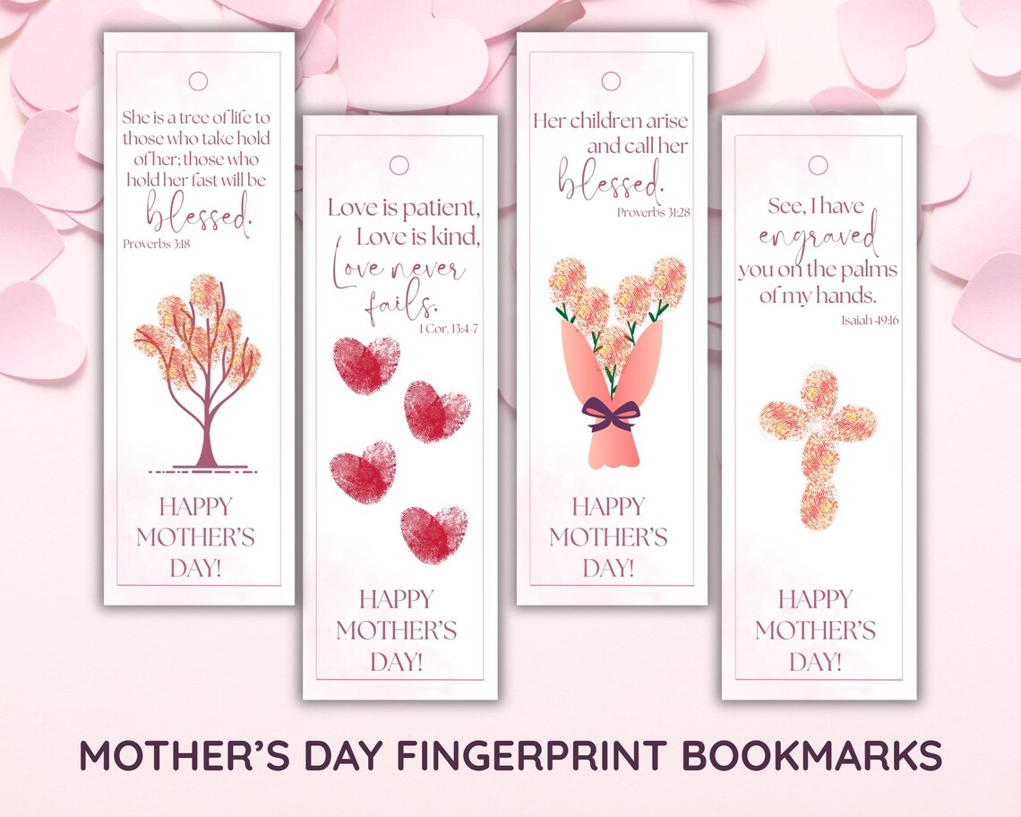 Christian Fingerprint Art Bookmark Printable Gift for Mothers Day ...
