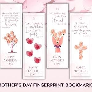 Christian Fingerprint Art Bookmark Printable Gift for Mothers Day ...