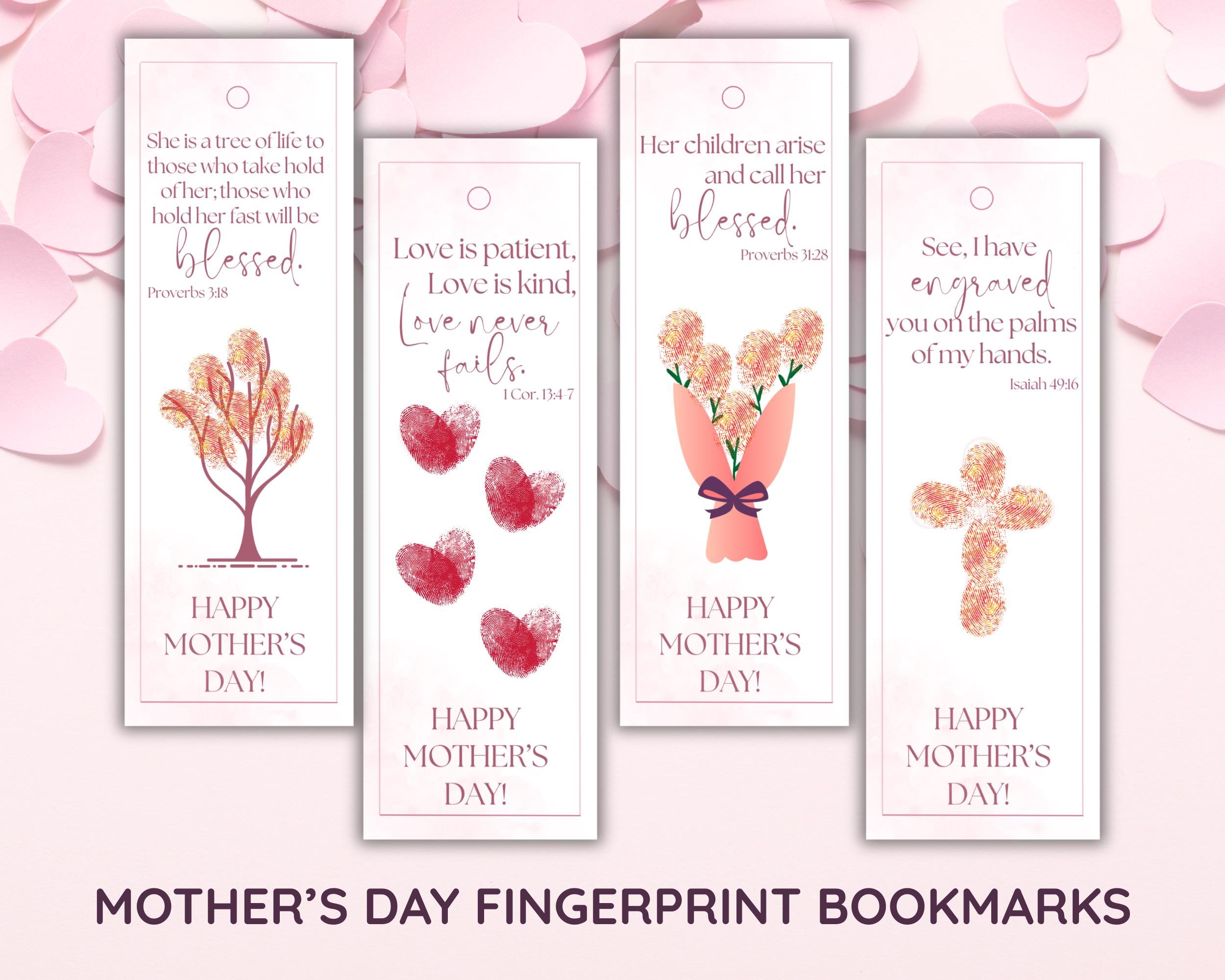 Christian Fingerprint Art Bookmark Printable Gift for Mothers Day ...