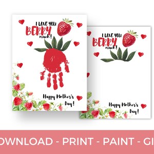 Mothers Day Handprint Art Strawberry Printable Mothers Day Keepsake I ...