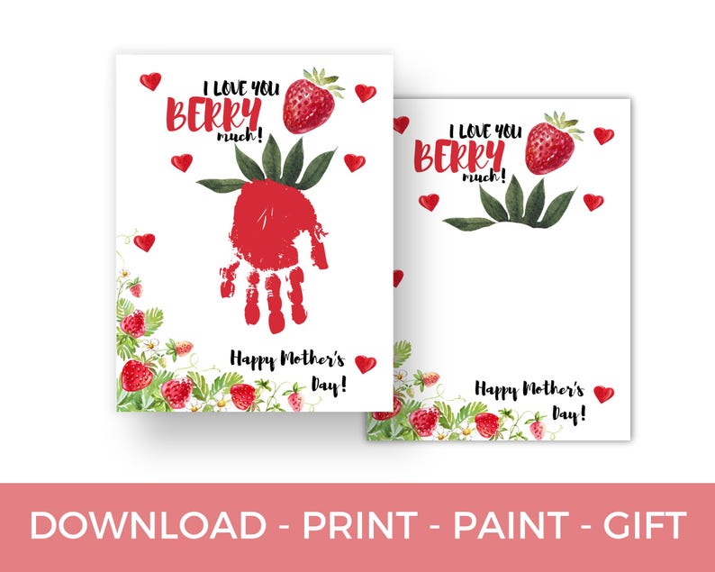 Mothers Day Handprint Art Strawberry Printable Mothers Day Keepsake I ...