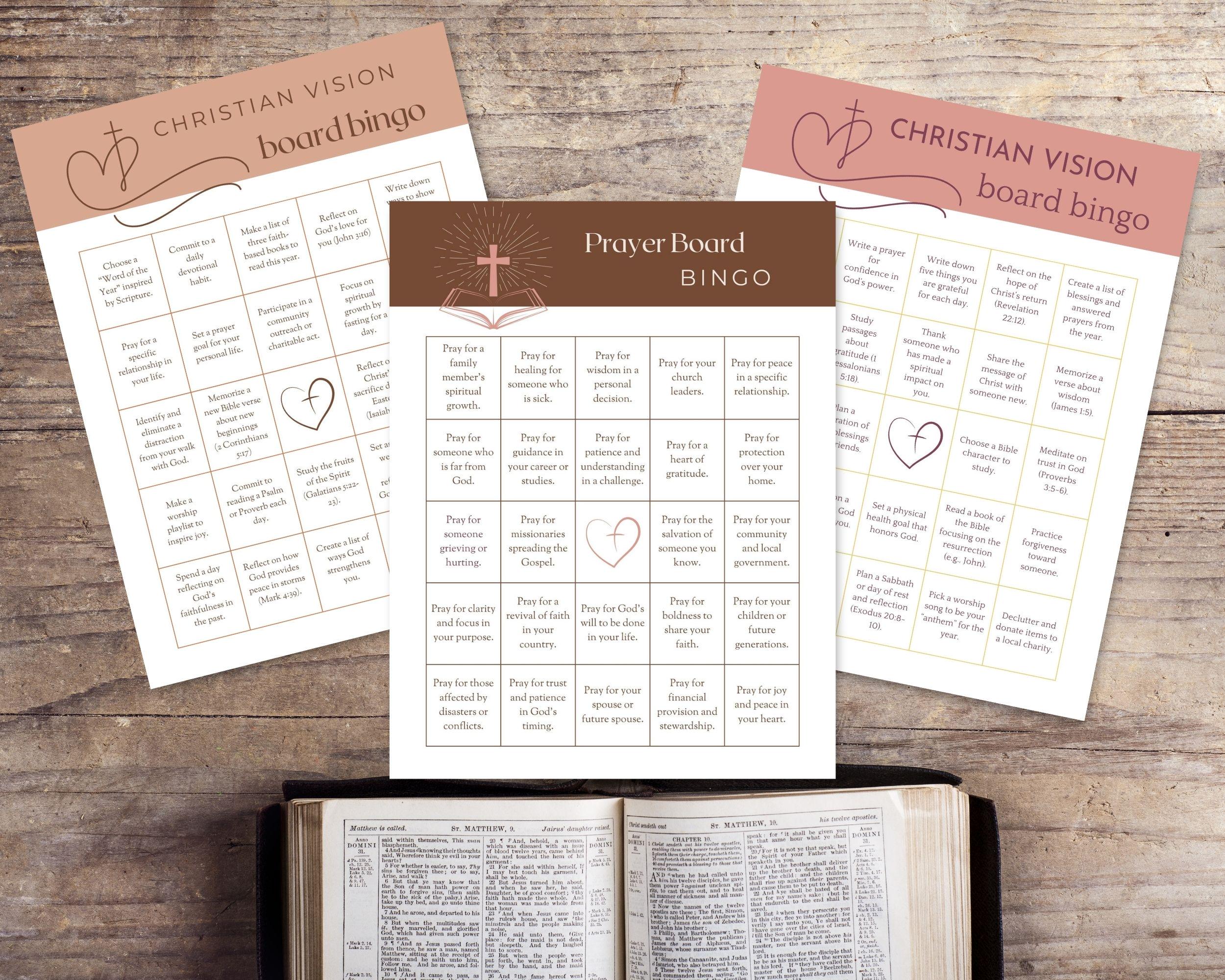 Prayer Board Kit Bingo Prayer Vision Board Printable Christian Vision ...