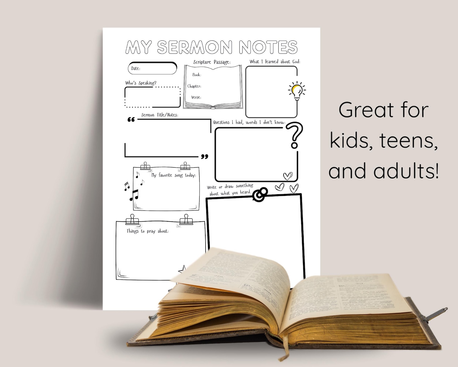 Sermon Notes for Kids Weekly Bible Note Taking Template for Sunday ...