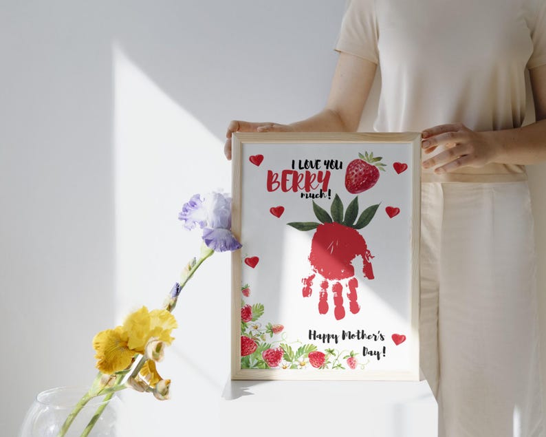 Mothers Day Handprint Art Strawberry Printable Mothers Day Keepsake I ...