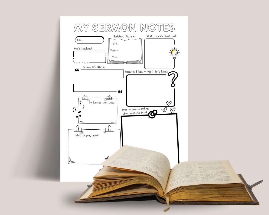 Sermon Notes for Kids Weekly Bible Note Taking Template for Sunday ...
