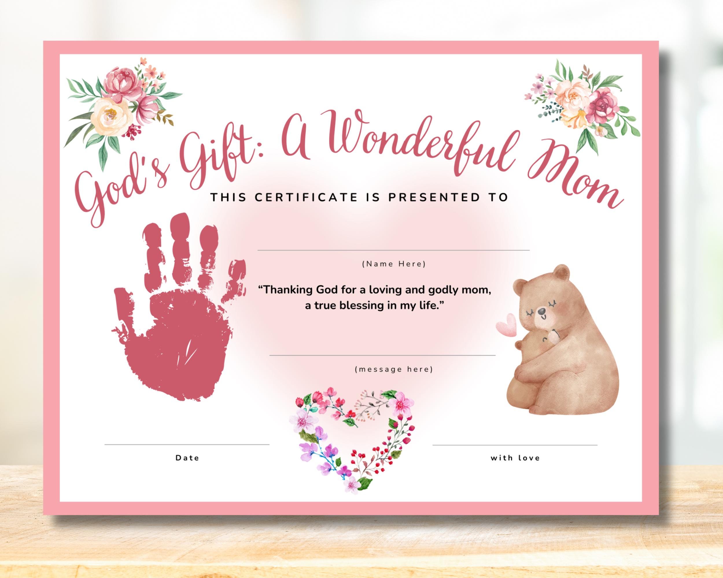 Christian Handprint Art Printable Mothers Day Keepsake Religious ...