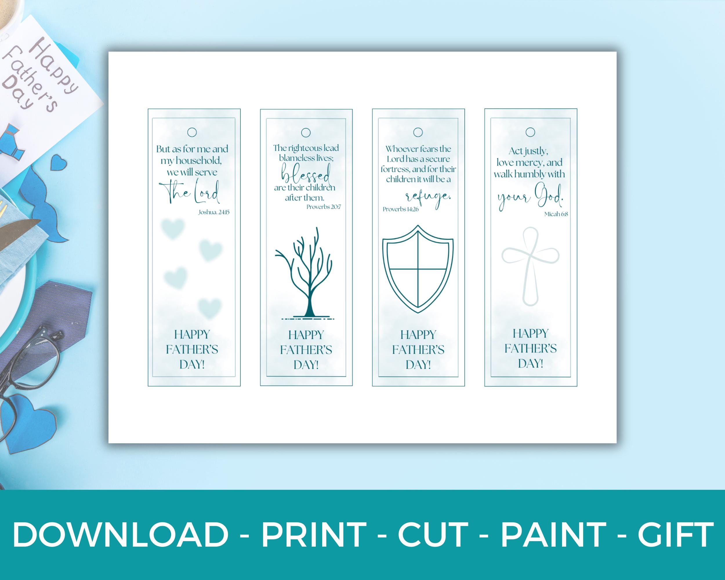 Christian Fathers Day Gift Fingerprint Art Bookmark Printable Craft for ...