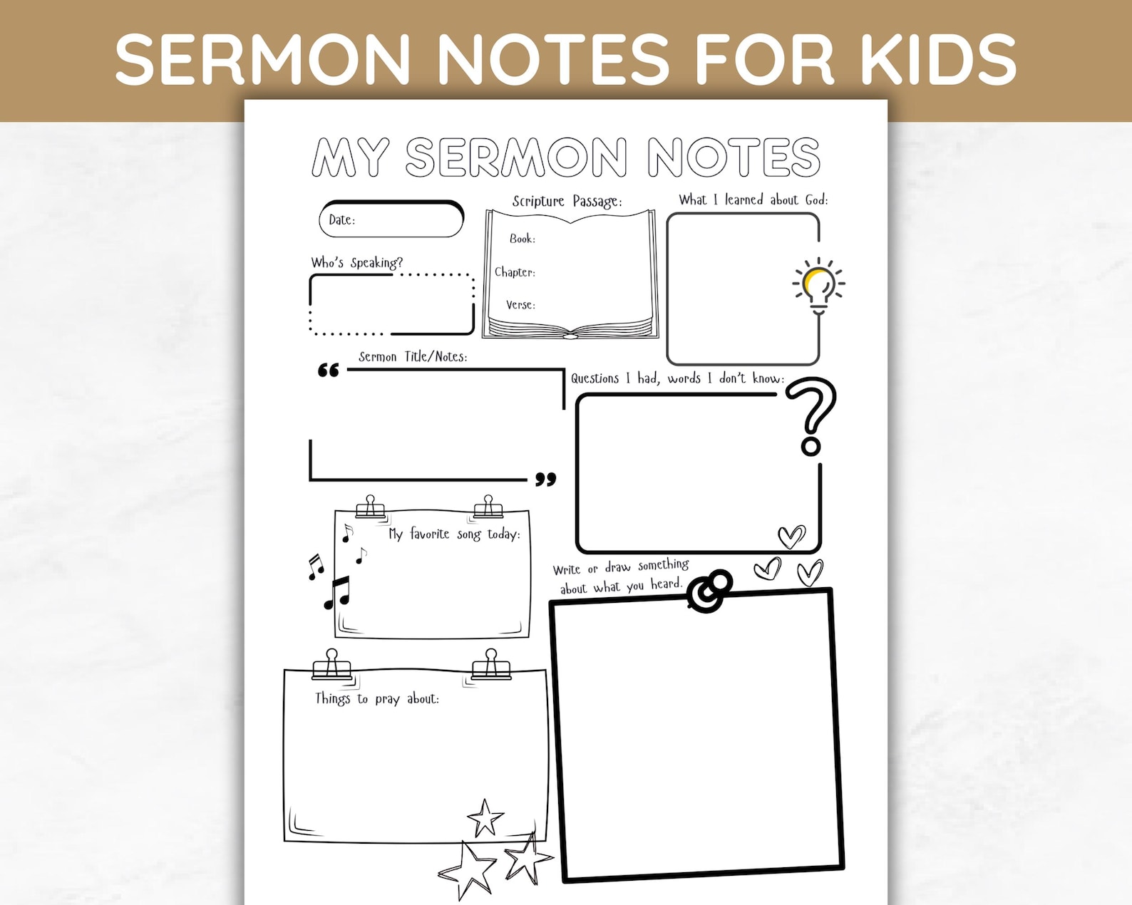 Sermon Notes for Kids Weekly Bible Note Taking Template for Sunday ...
