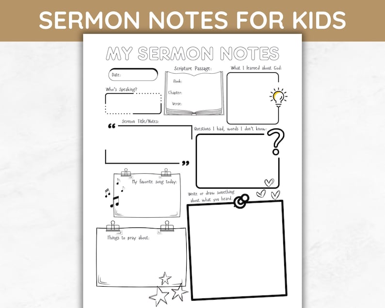 Sermon Notes for Kids Weekly Bible Note Taking Template for Sunday ...