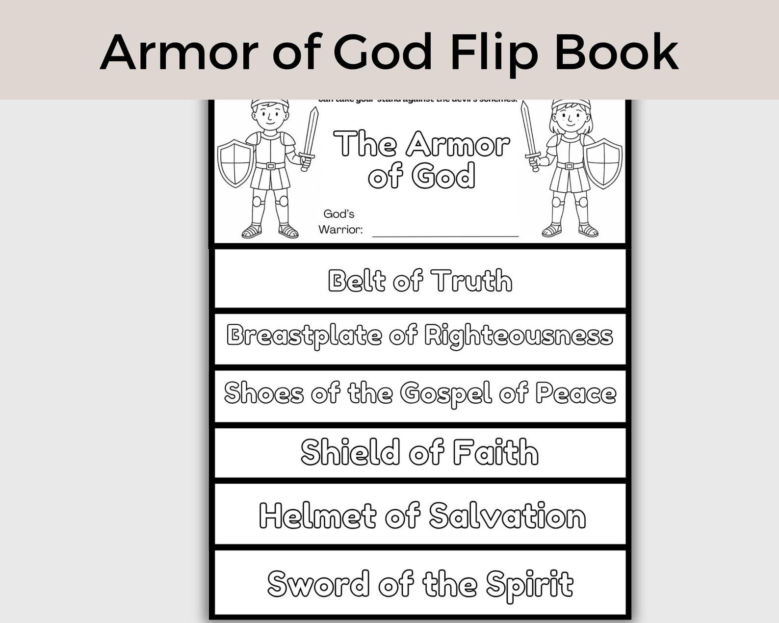 Armor of God Flip Book for Kids Activity Pages Sunday School Childrens ...