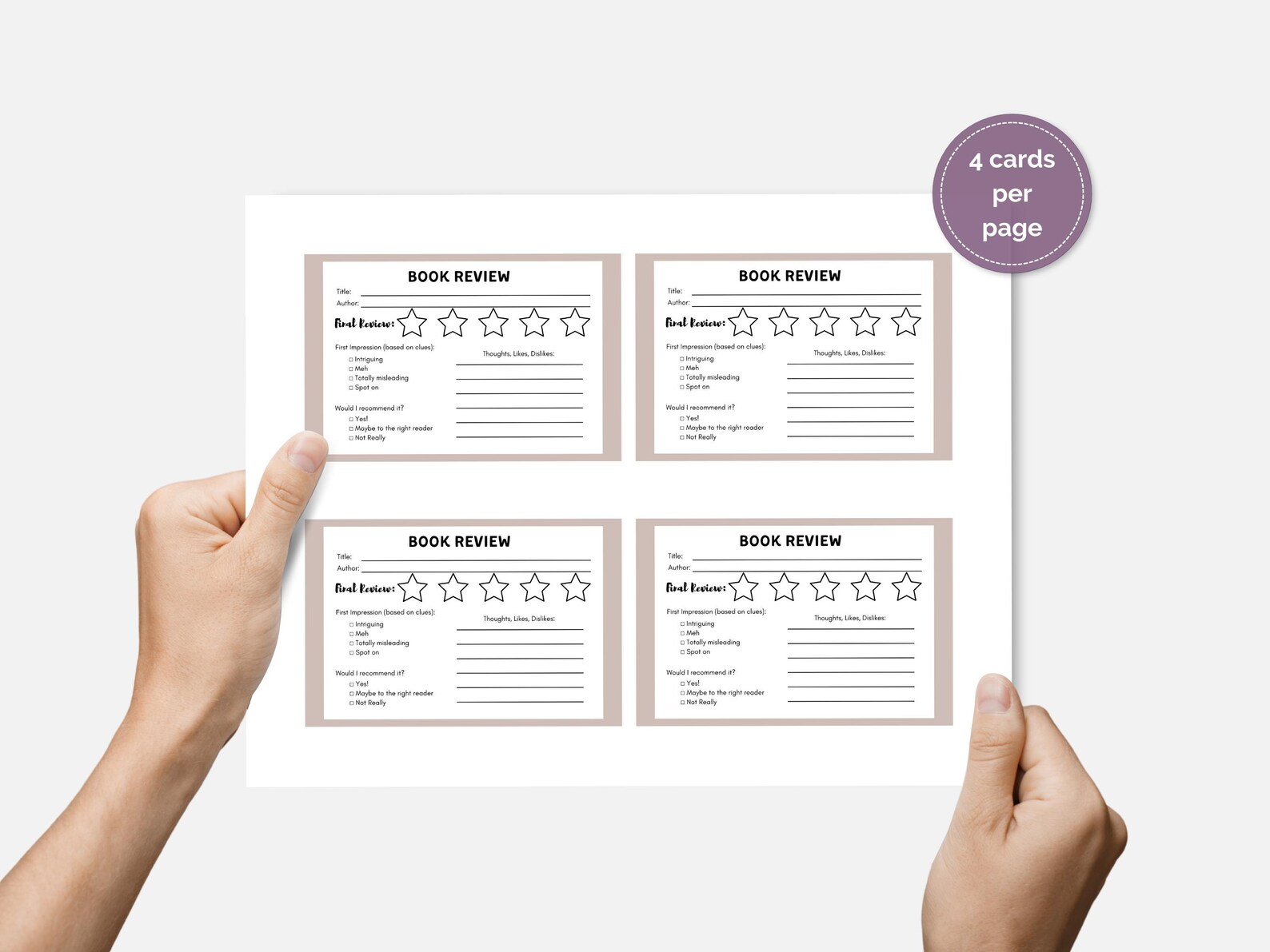 Book Review Cards for Reading Review Book Club for Adults or Teens ...