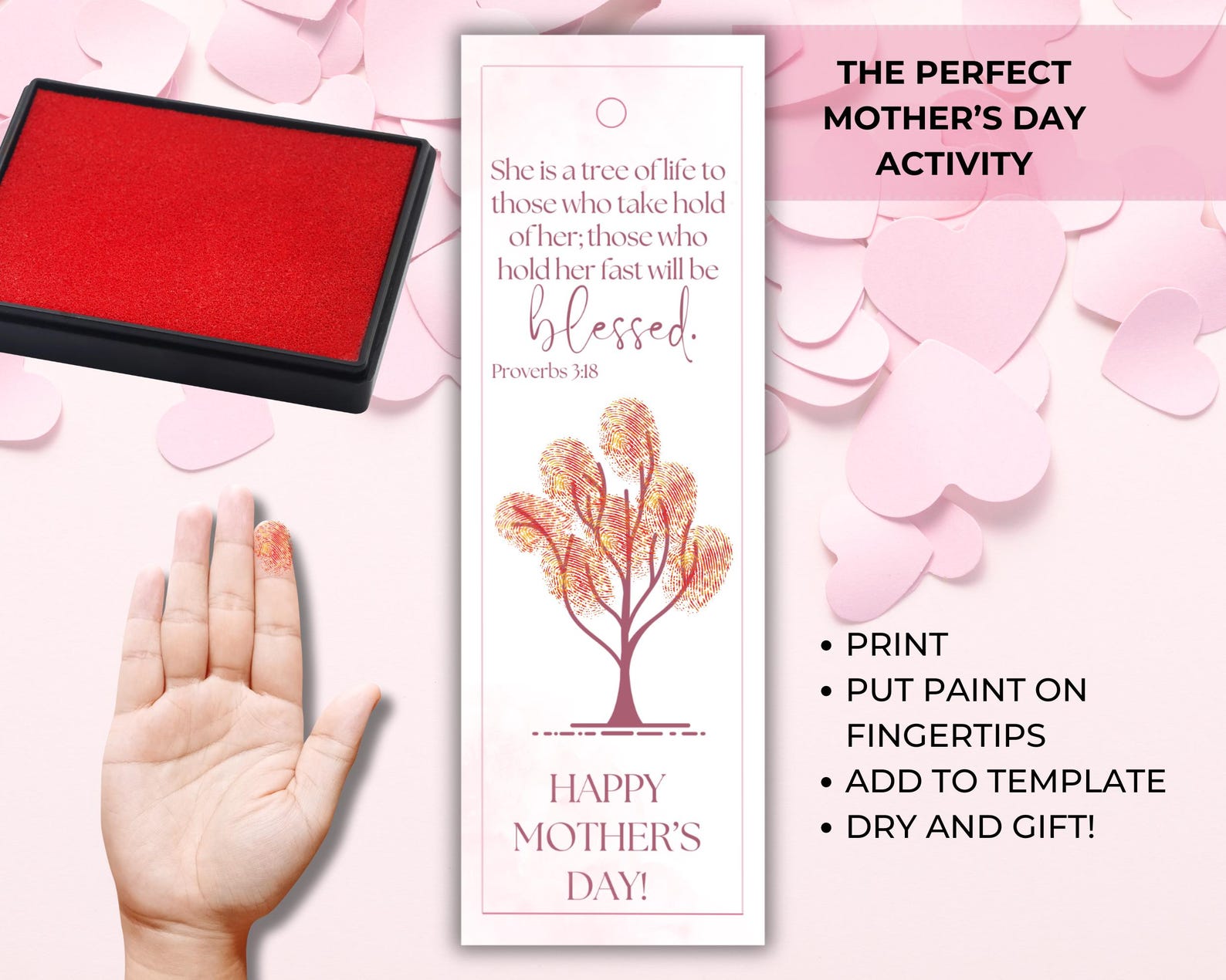 Christian Fingerprint Art Bookmark Printable Gift for Mothers Day ...