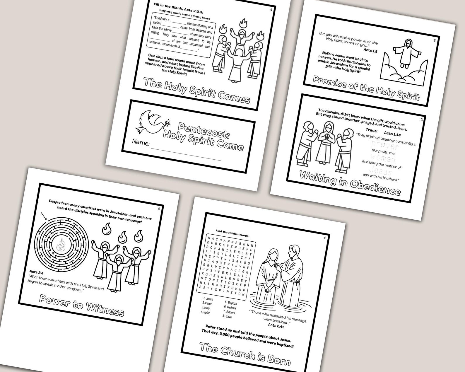 Pentecost for Kids Acts Bible Study Flip Book Holy Spirit Craft ...
