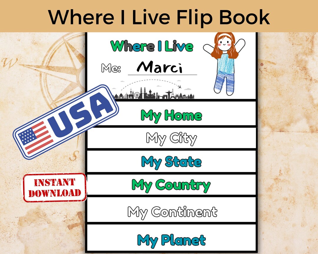 Where I Live Flip Book Geography Activity for Kids Hands on Learning ...