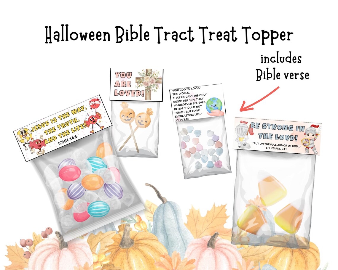 Christian Halloween Tract Goodie Bag Treat Topper Bible Verse Trunk or ...