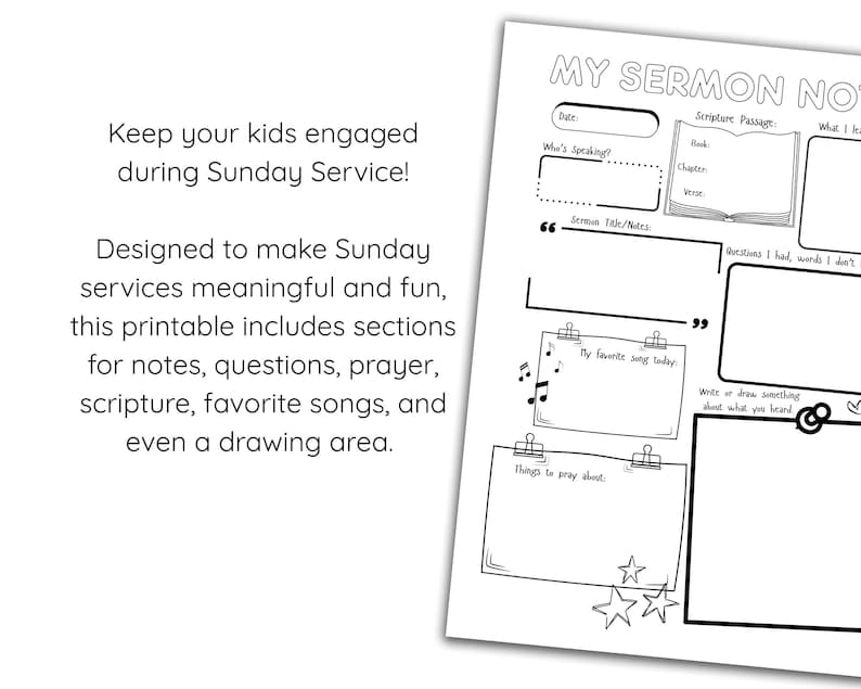 Sermon Notes for Kids Weekly Bible Note Taking Template for Sunday ...