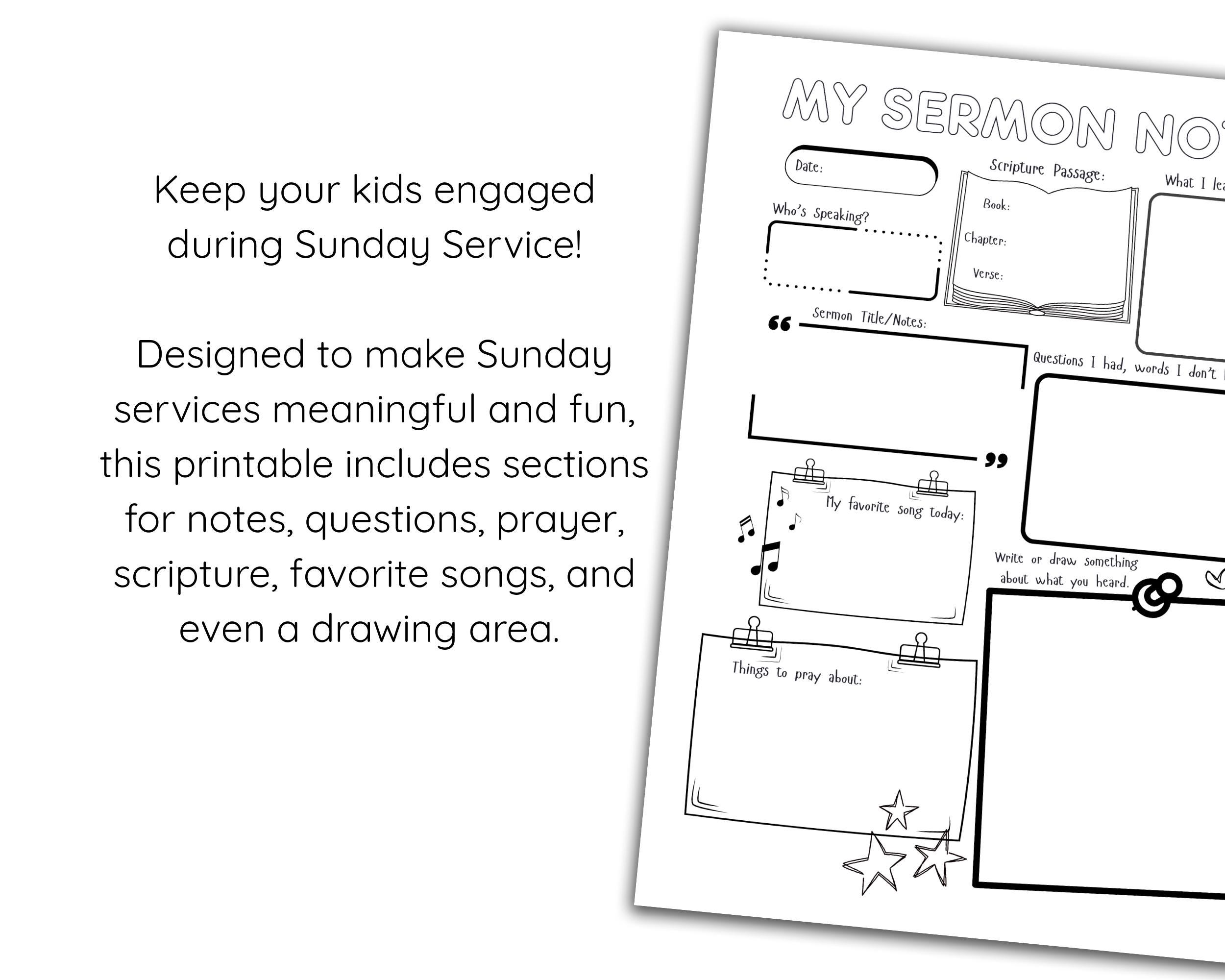 Sermon Notes for Kids Weekly Bible Note Taking Template for Sunday ...