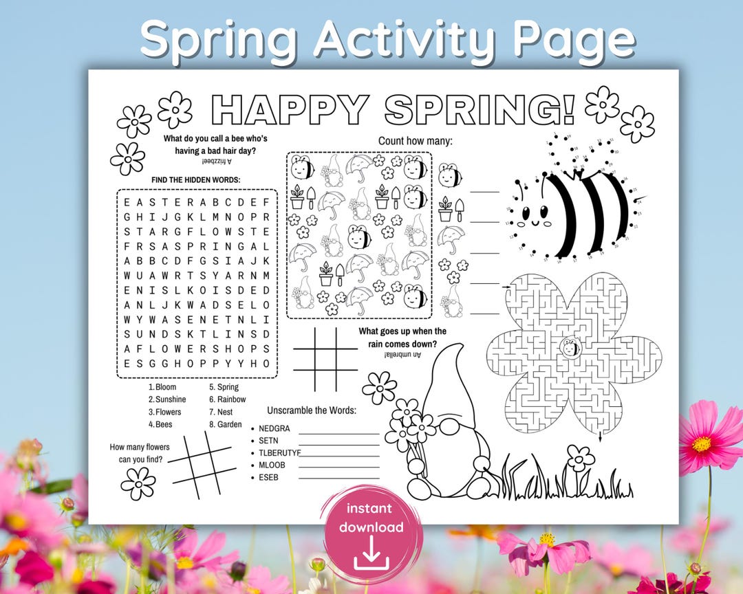 Spring Activity Placemat Coloring Page for First Day of Spring Easter ...