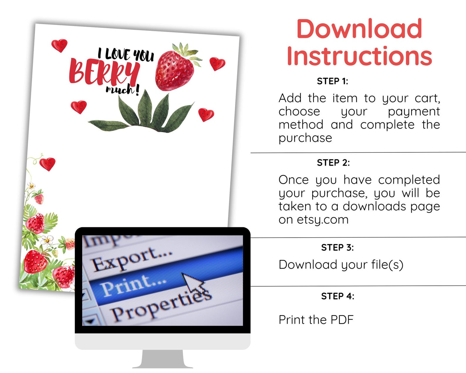 Mothers Day Handprint Art Strawberry Printable Mothers Day Keepsake I ...