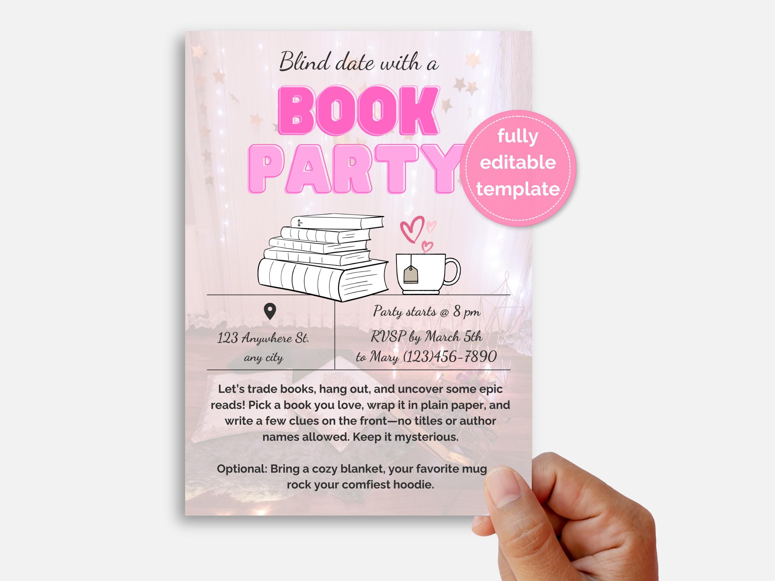 Blind Date With a Book Party Invitation Canva Template for a Book Party ...