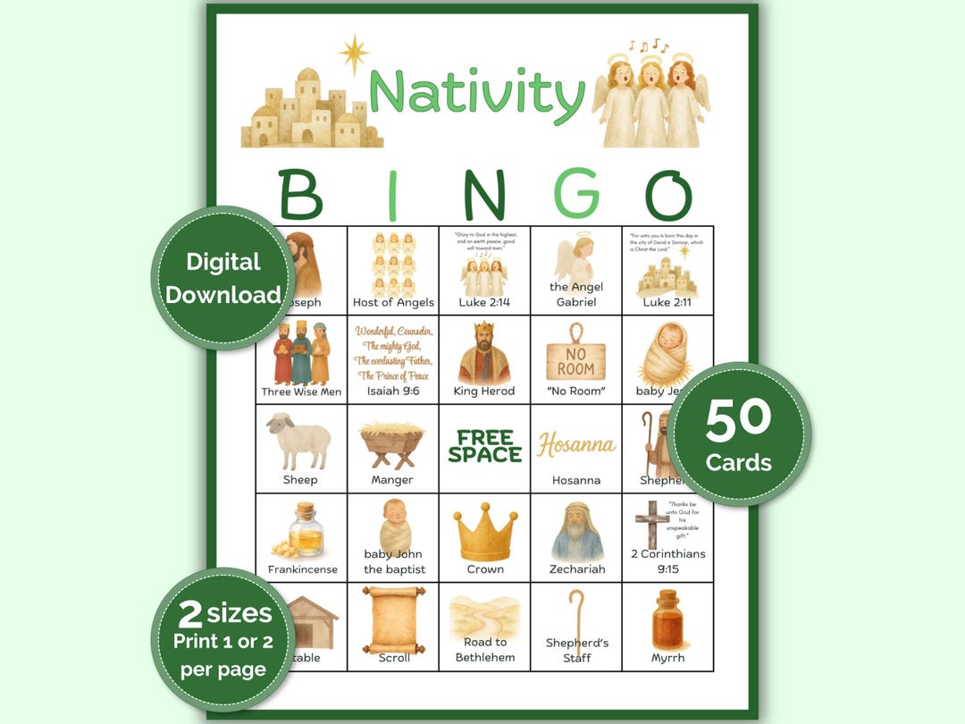 Christmas Day Nativity Bingo Printable Christian Advent Game for Kids ...