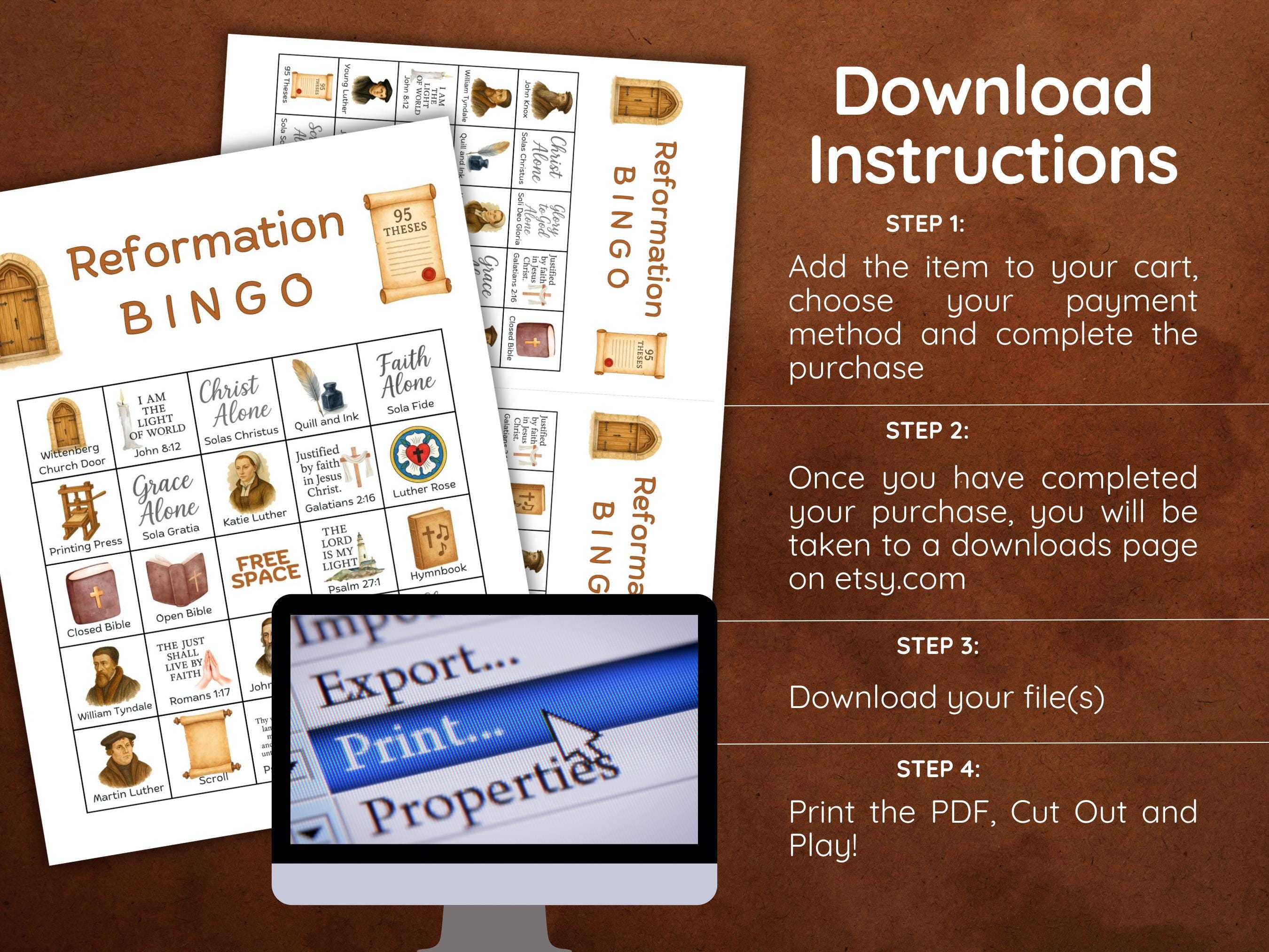 Reformation Day Bingo Printable Christian Game for Kids Homeschool ...